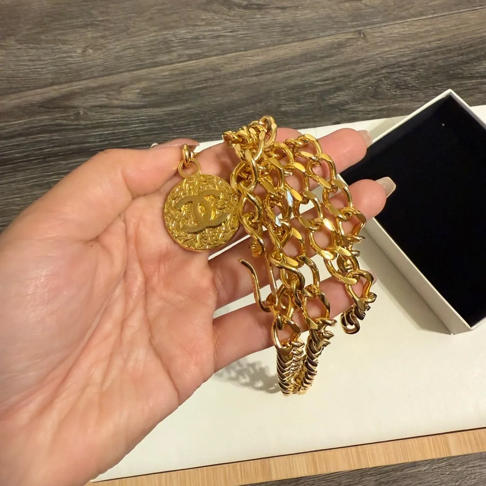 CHANEL | Accessories | Chanel Vintage Gold 982 Coin Cc Chain Link Belt ...